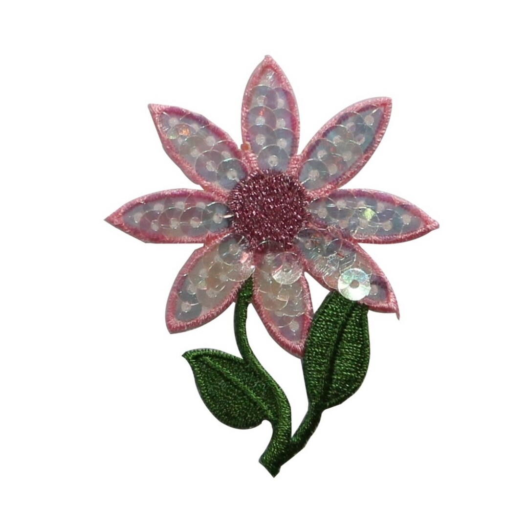 ID 6297 Shiny Sequin Flower Patch Garden Symbol Embroidered Iron on ...