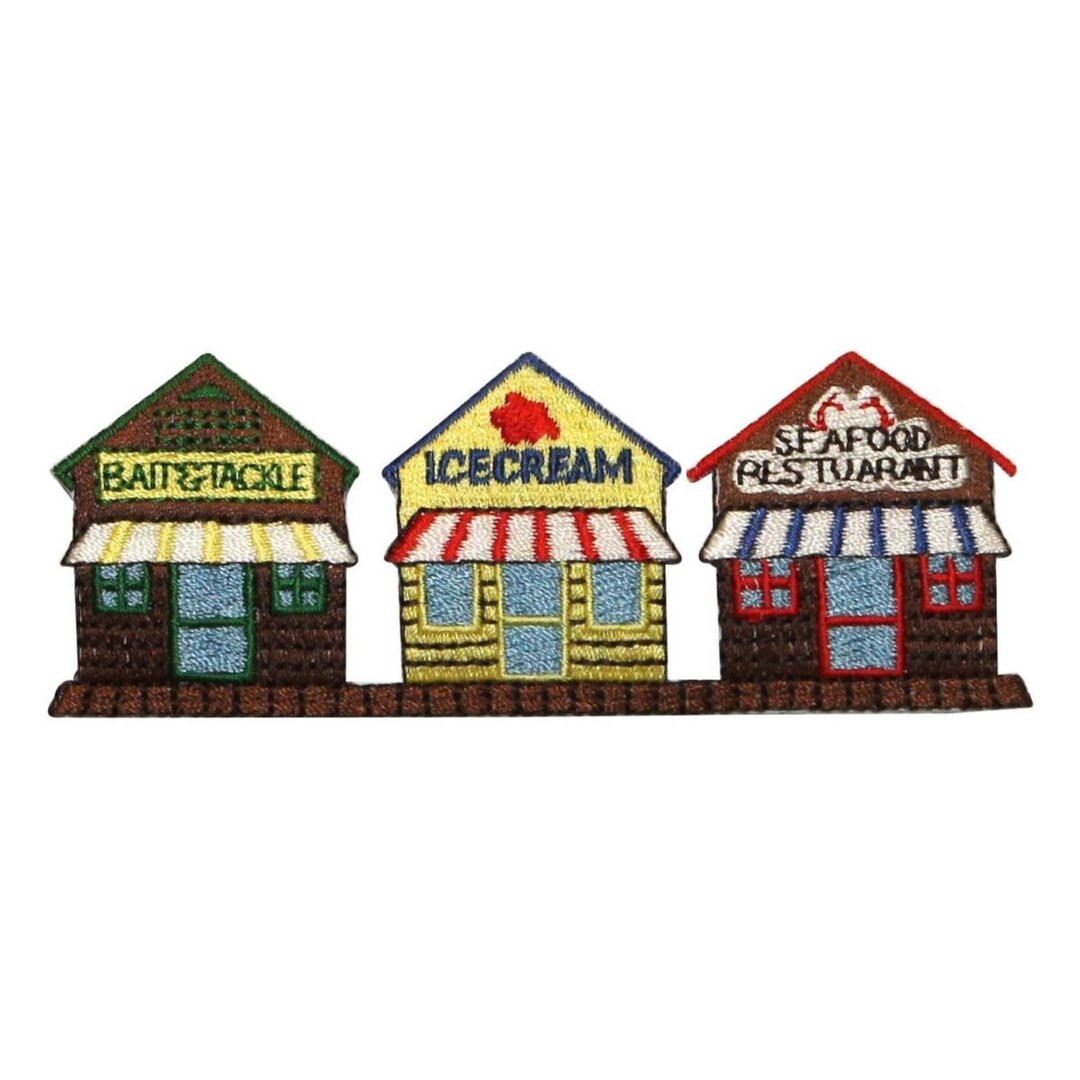 ID 1291 Downtown Store Front Patch Fishing Village Embroidered Iron on ...