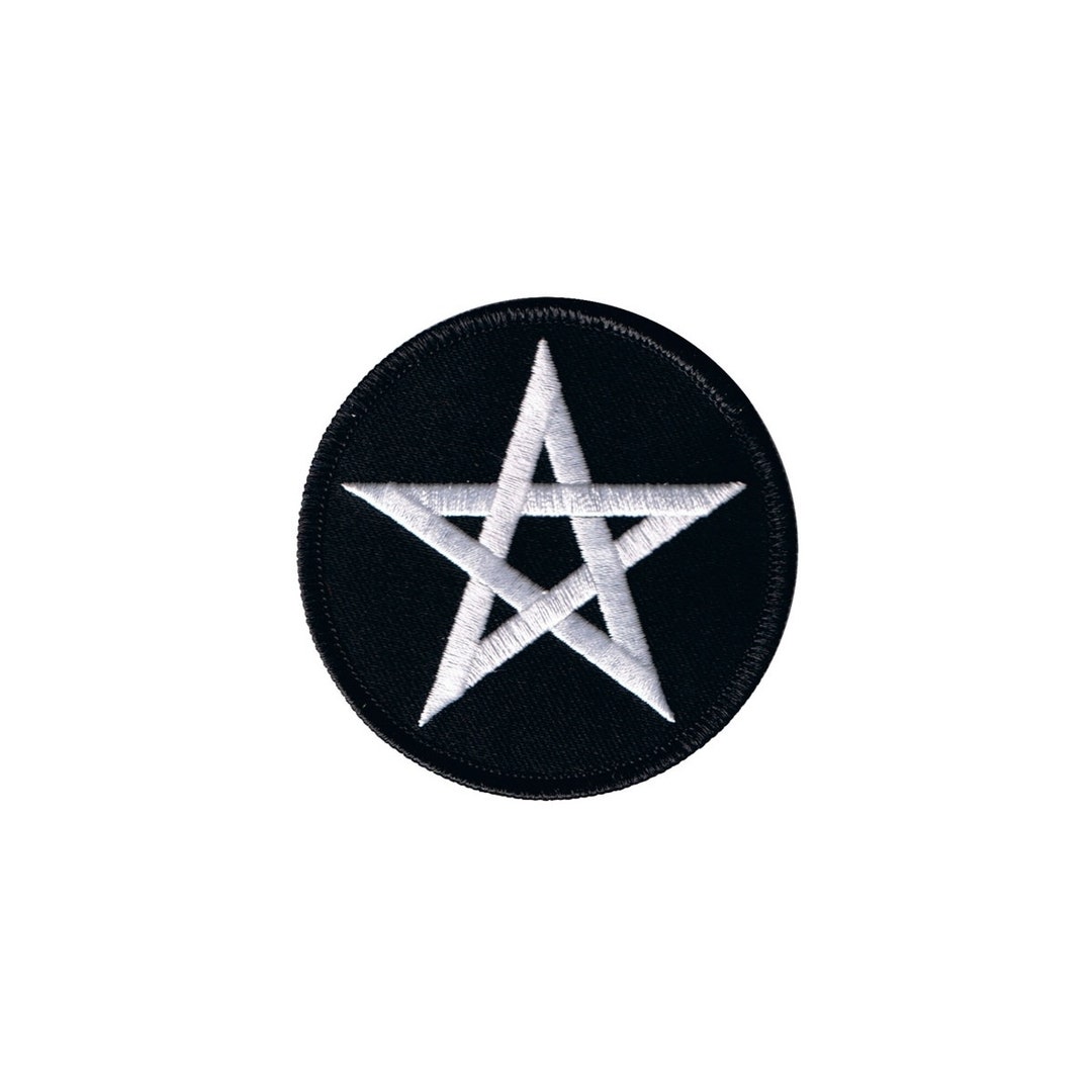 3 INCH White Pentagram Patch Star Satan Symbol Embroidered Iron on ...