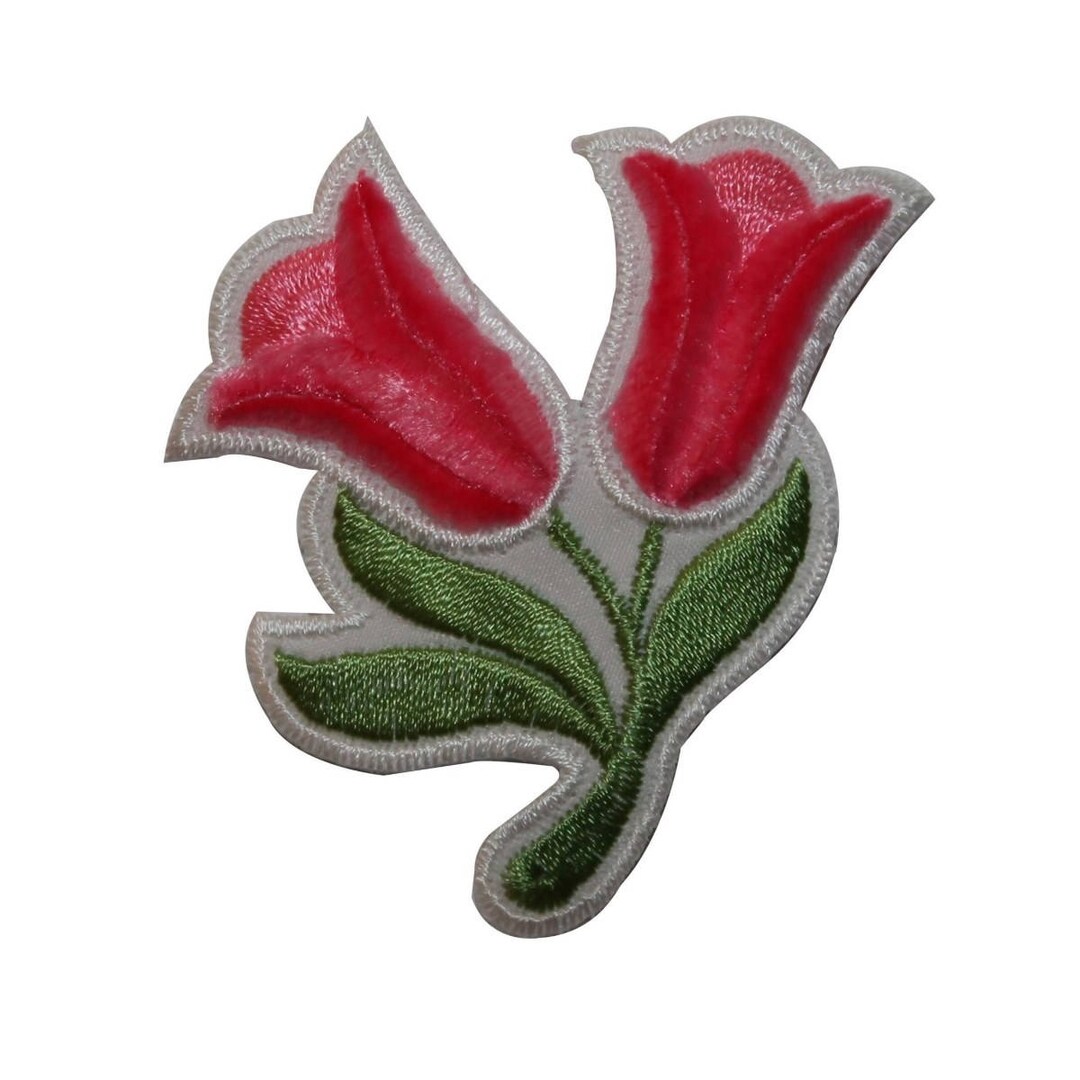 ID 6335 Soft Red Tulips Patch Fuzzy Flower Garden Embroidered Iron on ...