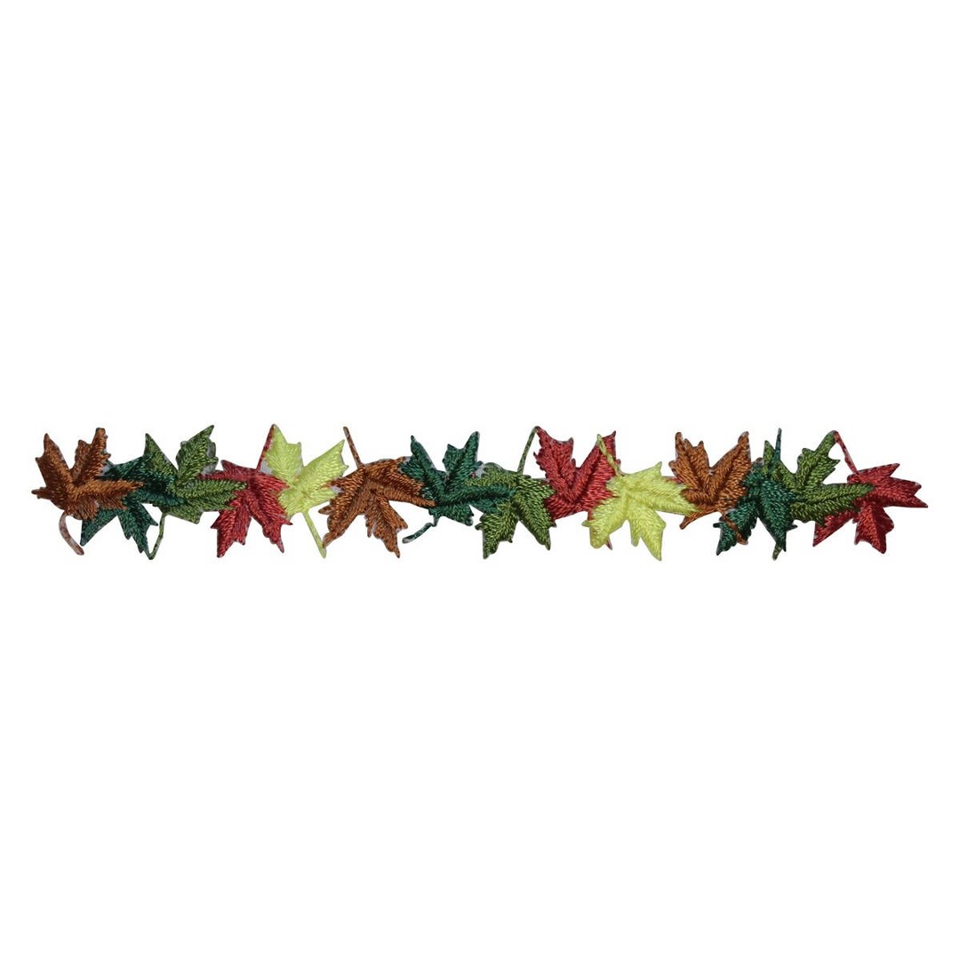ID 1387 Fall Leaves in Row Patch String Leaf Autumn Embroidered Iron on ...
