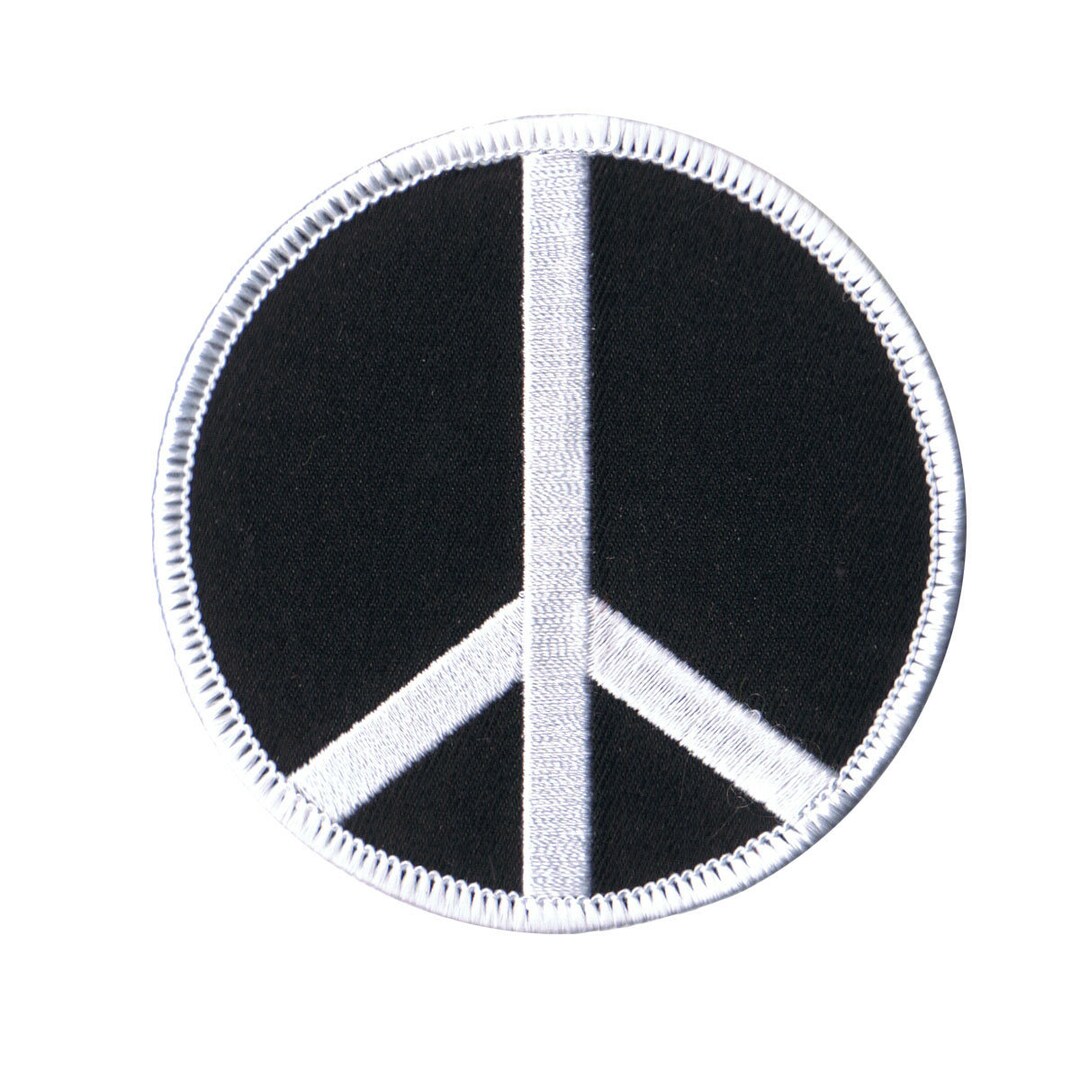 3 Inch Peace Sign White on Black Patch Hippie Embroidered Iron on ...