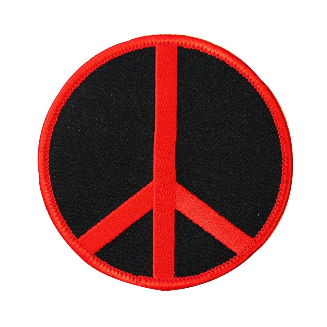3 Inch Peace Sign Red on Black Patch Hippie Apparel Decoration Iron on ...