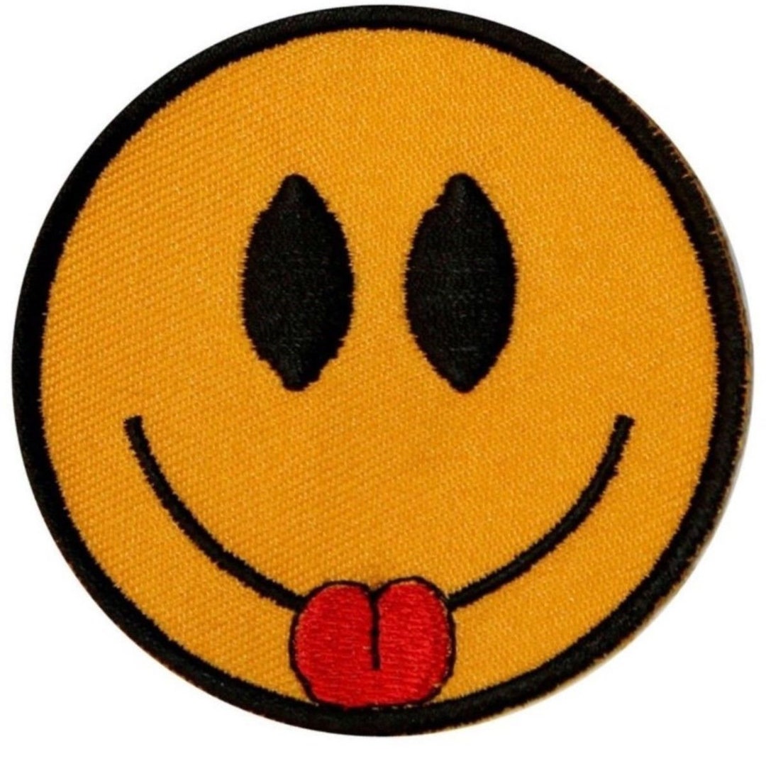 Smiley Face Sticking Tongue Out Patch Happy Fun Embroidered Iron on ...