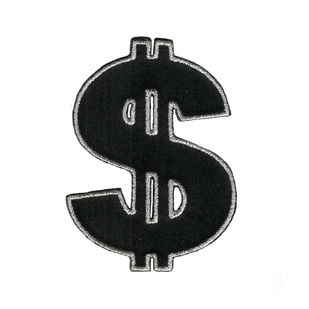 Black Silver Dollar Sign Patch Money Symbol Embroidered Iron on Badge ...