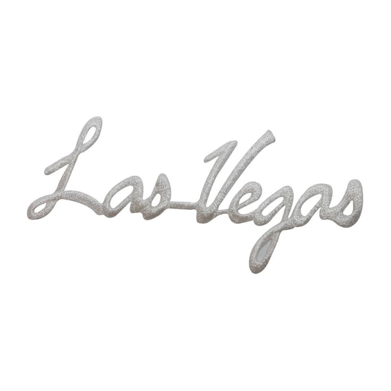 ID 7286 White Las Vegas Sign Patch Cursive Script Embroidered | Etsy