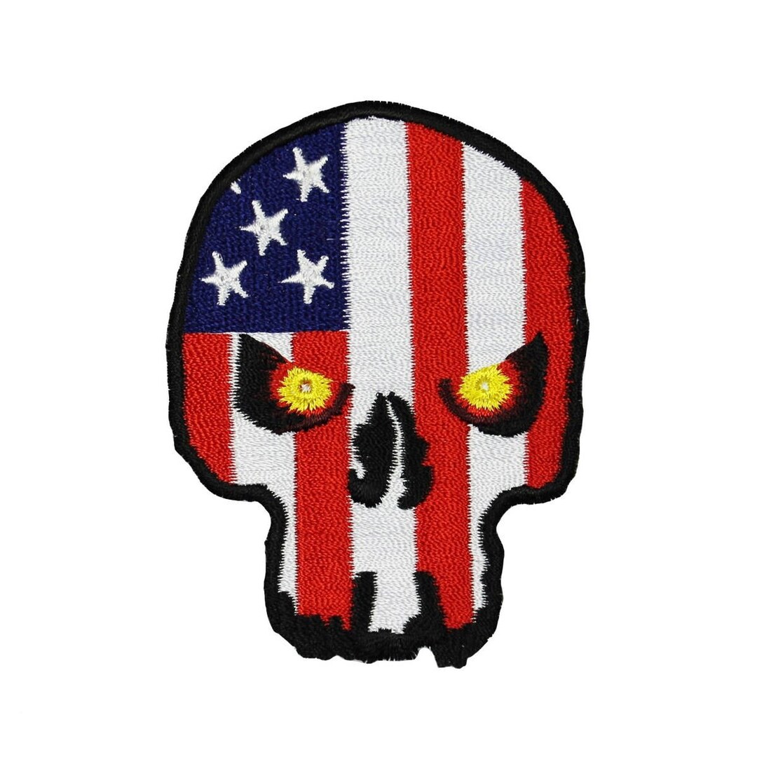 American Flag Skull Patch Patriotic Fire Eyes Fear Embroidered Iron on ...