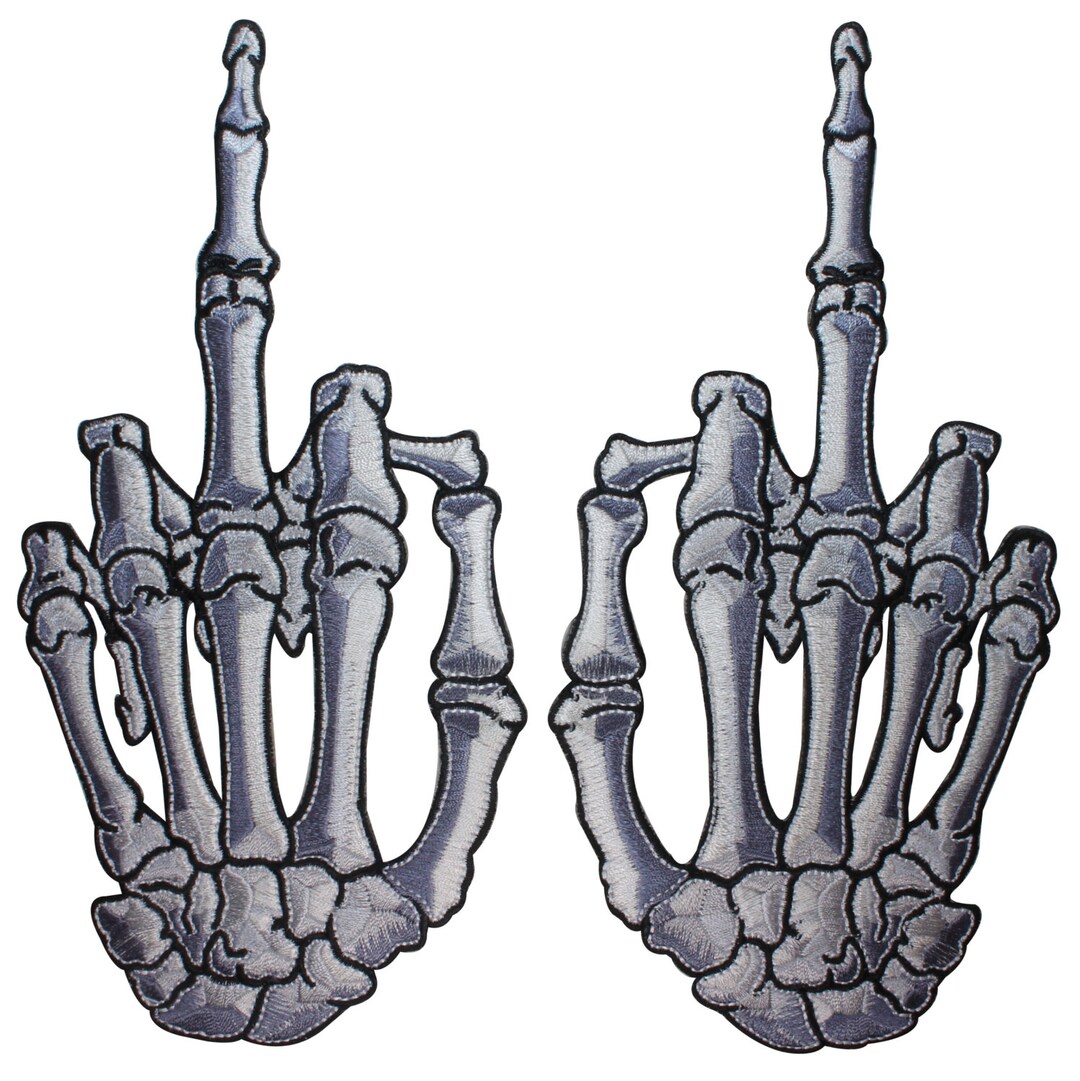 XLG White Skeleton Hand Middle Finger Kreepsville Embroidered Iron on ...