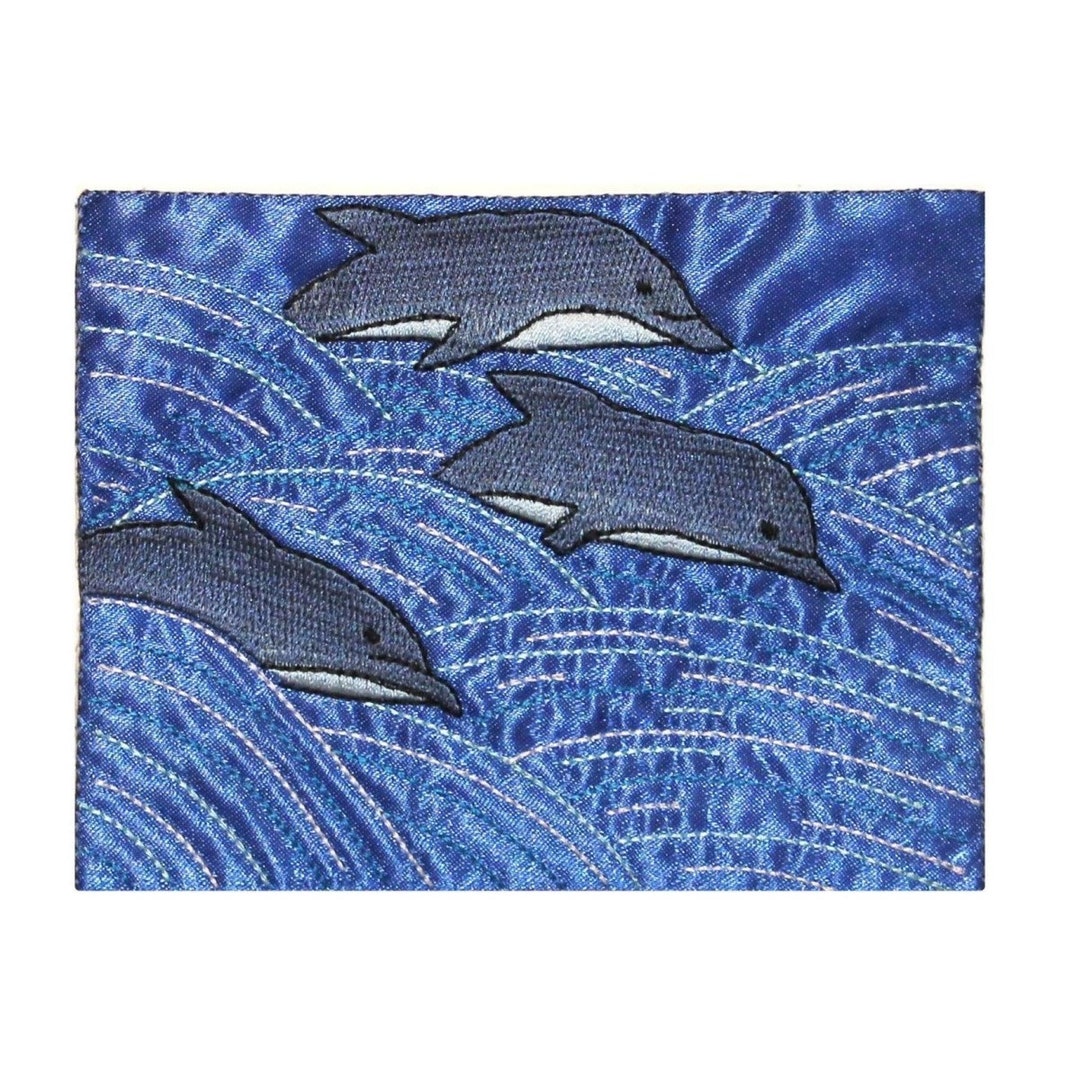 ID 0294 Pod of Dolphins Riding Waves Patch Ocean Fish Embroidered ...