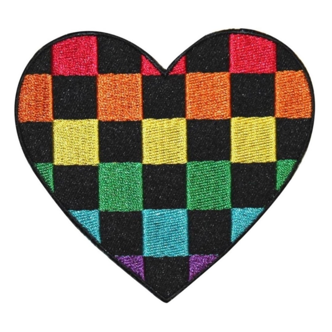 Checkered Rainbow Heart Patch Hippie Love Colorful Embroidered Iron on ...
