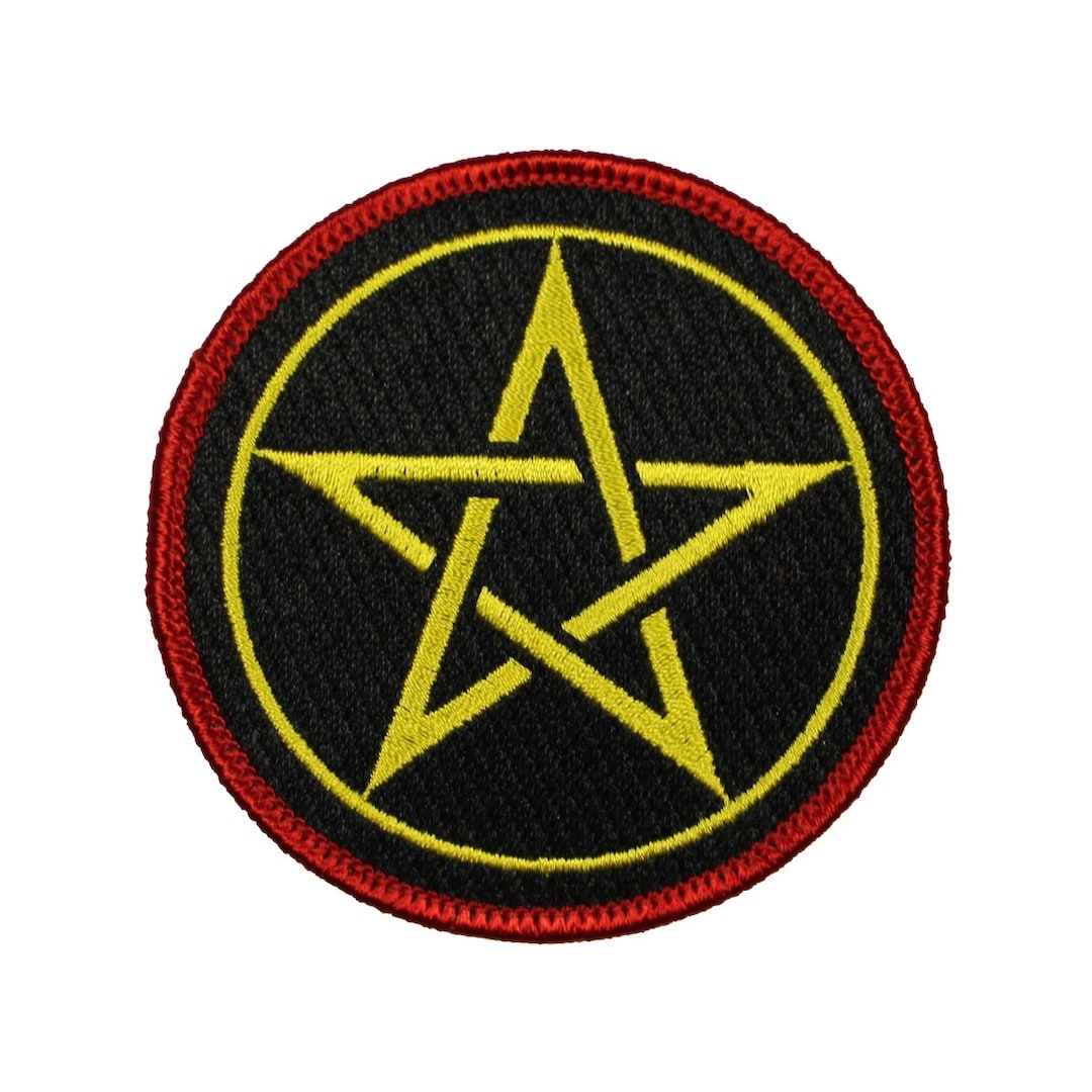 3 INCH Gold Pentagram Red Border Patch Star Symbol Embroidered Sew on ...