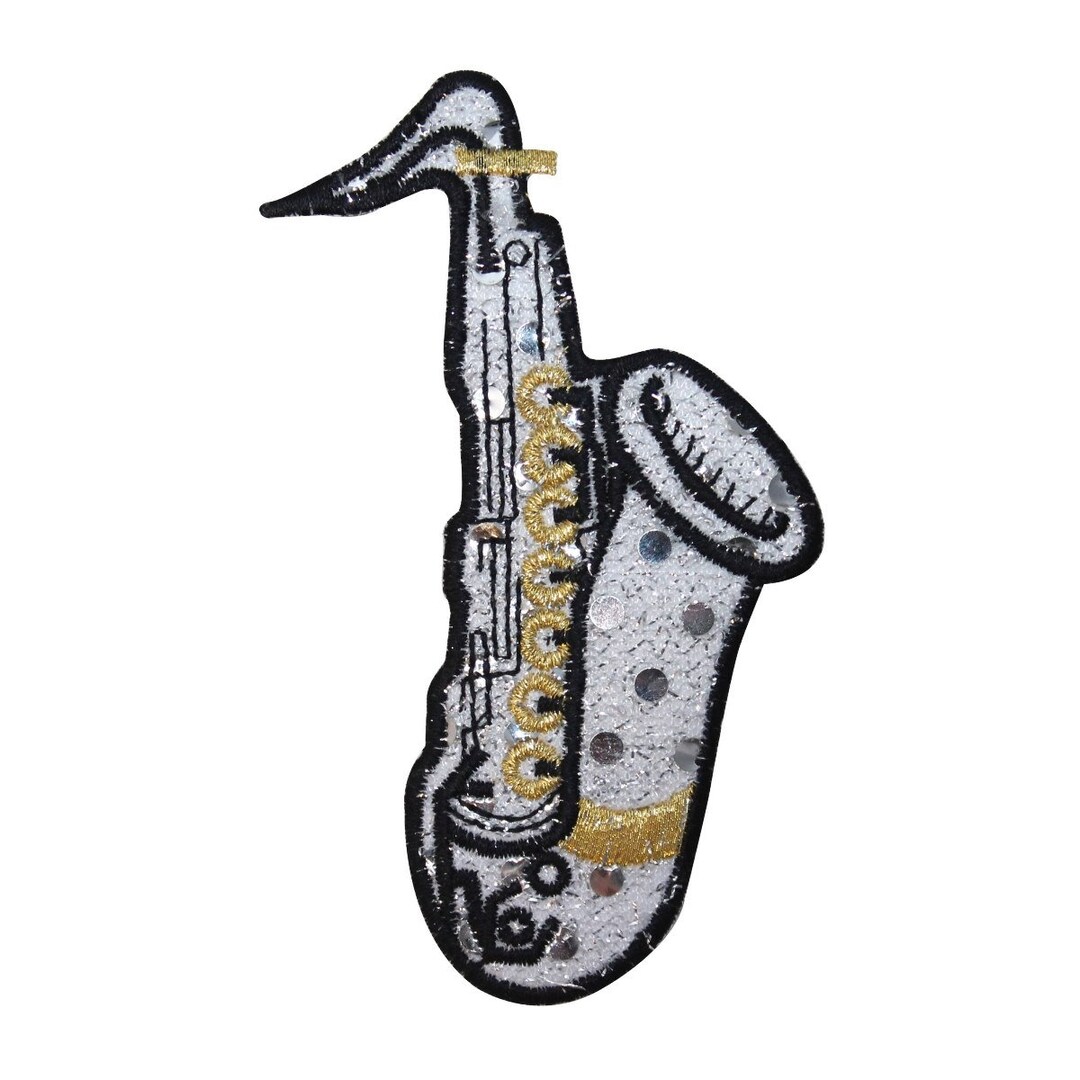 ID 9163 Silver Saxophone Patch Jazz Instrument Music Embroidered Ironon ...