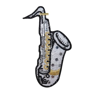 ID 9163 Silver Saxophone Patch Jazz Instrument Music Embroidered Ironon ...