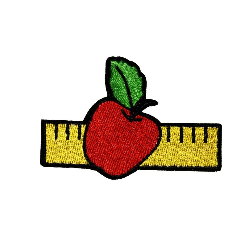 ID 0953A Apple and Ruler Patch Children Teacher Embroidered | Etsy