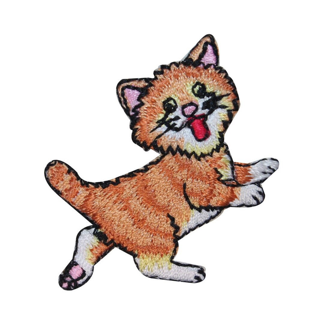 ID 3040A Happy Cartoon Kitten Patch Cat Playful Pet Embroidered Iron on ...