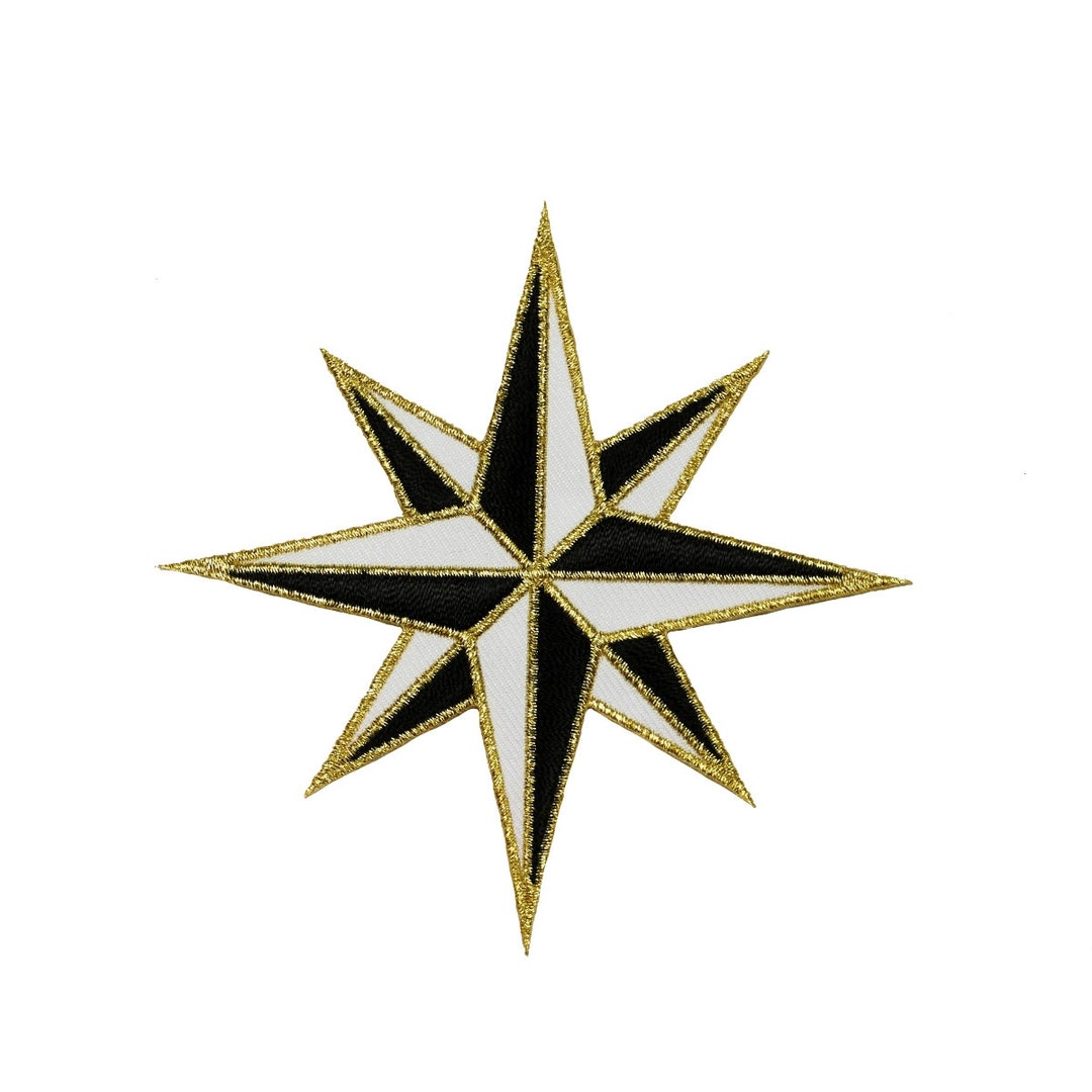 ID 3559 Black White Eight Point Nautical Star Gold Trim Iron on ...