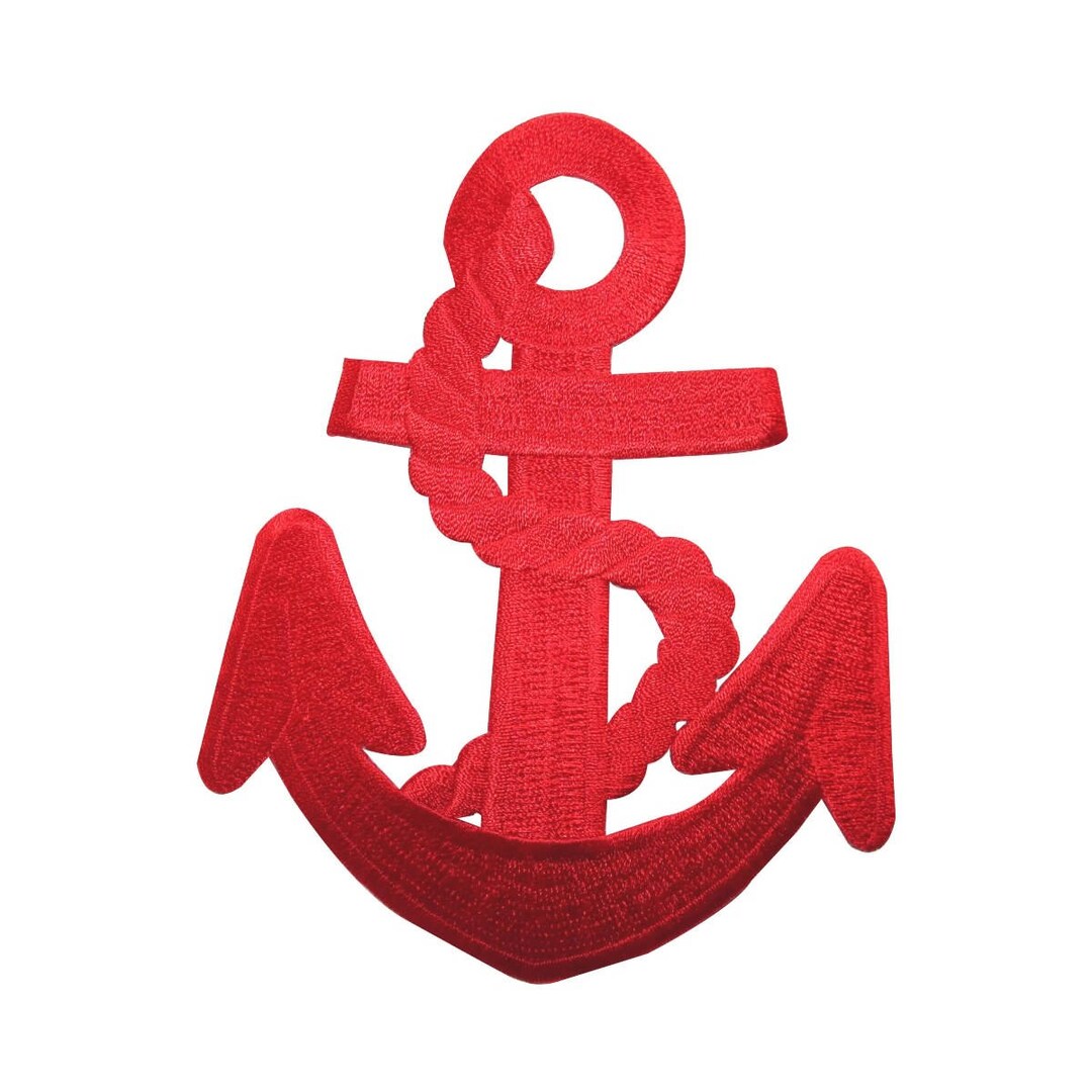 ID 5075 Red Anchor Large Patch Nautical Ship Symbol Embroidered Iron on ...