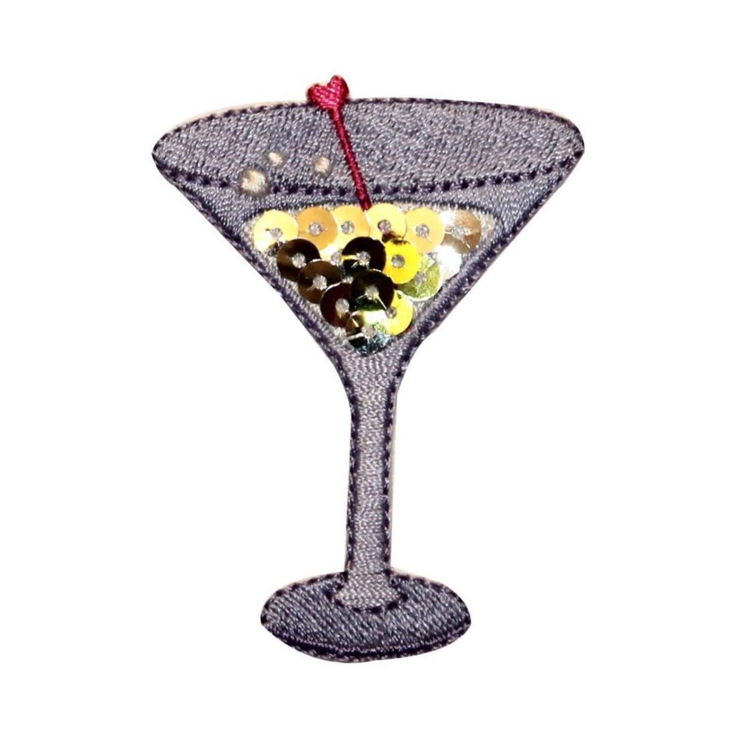 ID 1156Y Martini With Sequins Patch Cocktail Drink Embroidered Iron on ...