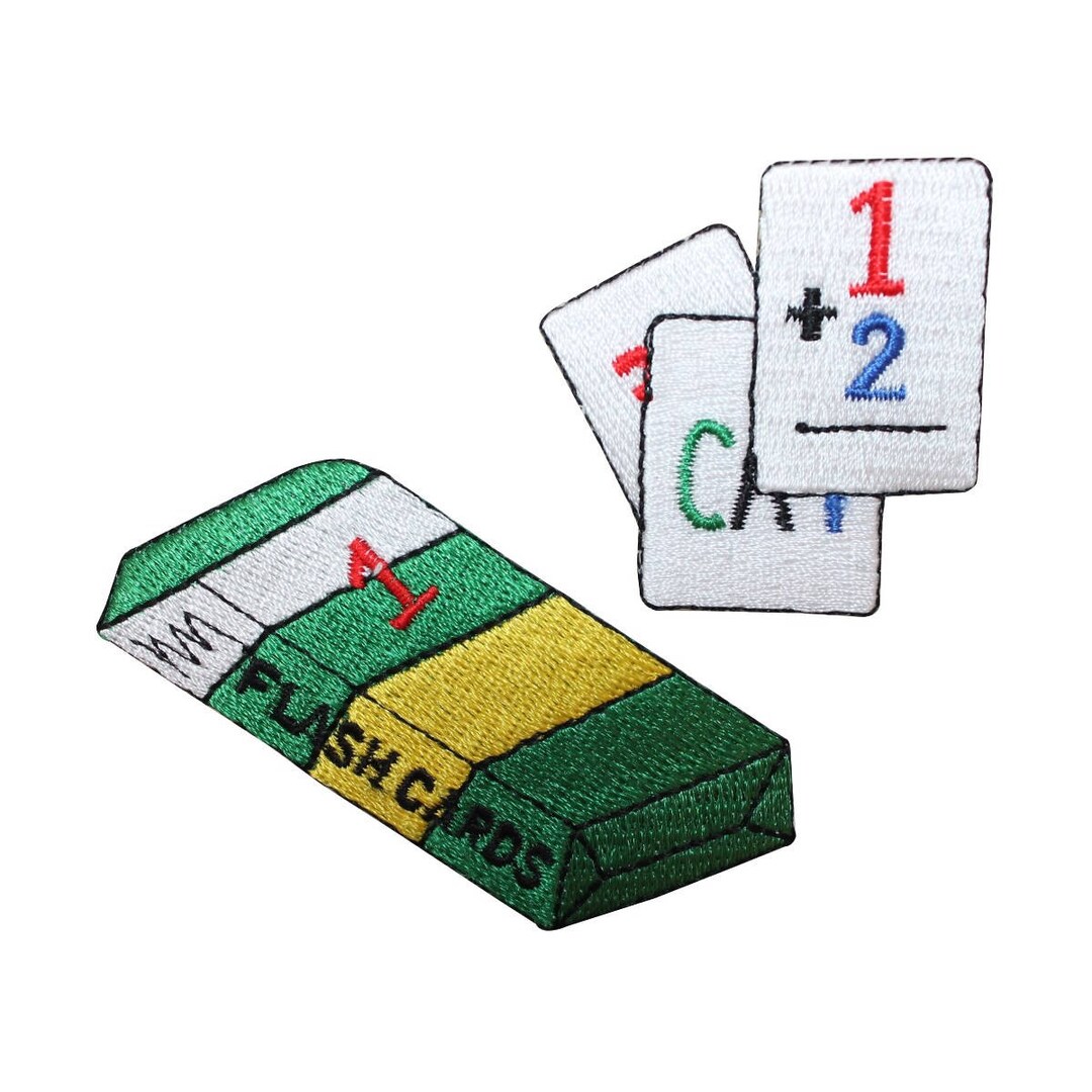 ID 0990AB Set of 2 School Flashcard Patches Practice Cards Embroidered ...
