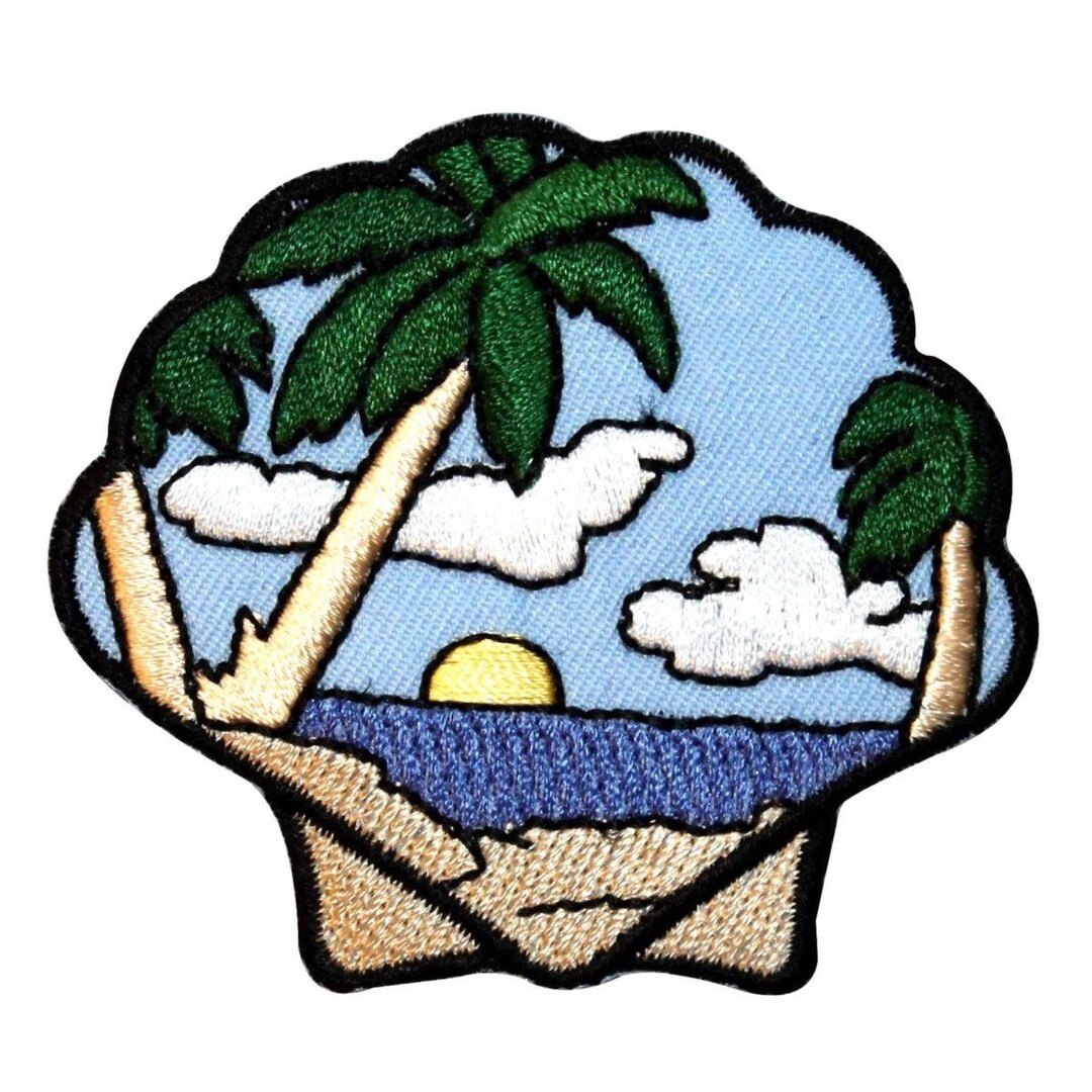 ID 1701Z Beach Scene Seashell Patch Ocean View Craft Embroidered Ironon ...