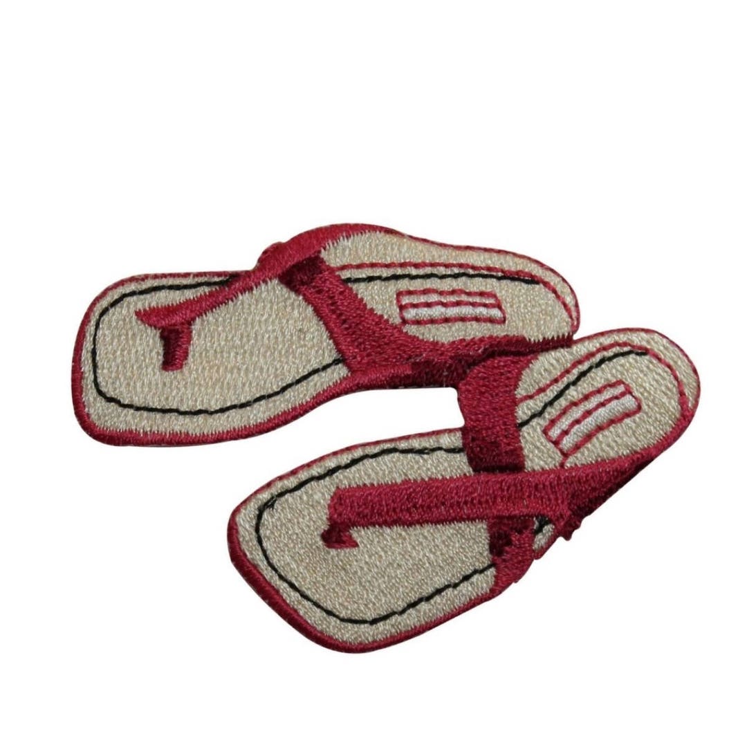 ID 7377 Red Strap Sandals Patch Shoe Beach Fashion Embroidered Iron on ...