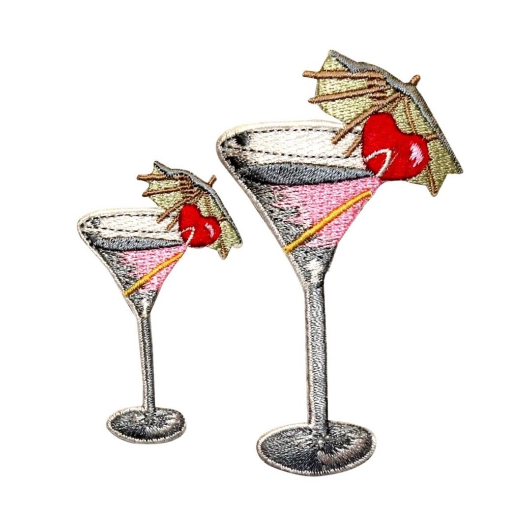 ID 1144AB Set of 2 Martini With Umbrella Patches Embroidered Iron on ...