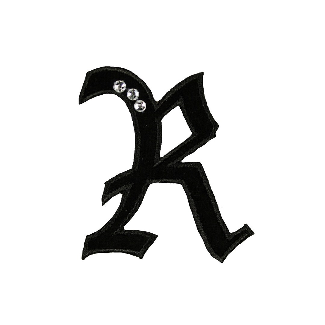 R Gothic Letter Patch With Jewels Initials Badge Embroidered Sew on ...