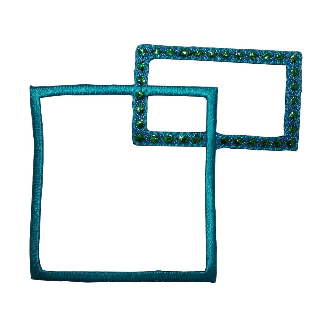 ID 8741 Teal Linked Squares Patch Rectangle Outline Embroidered Iron on ...