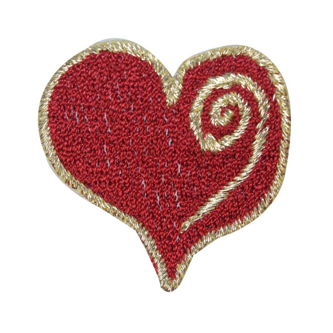 ID 3254A Golden Red Heart Patch Valentine Day Love Embroidered Iron on ...