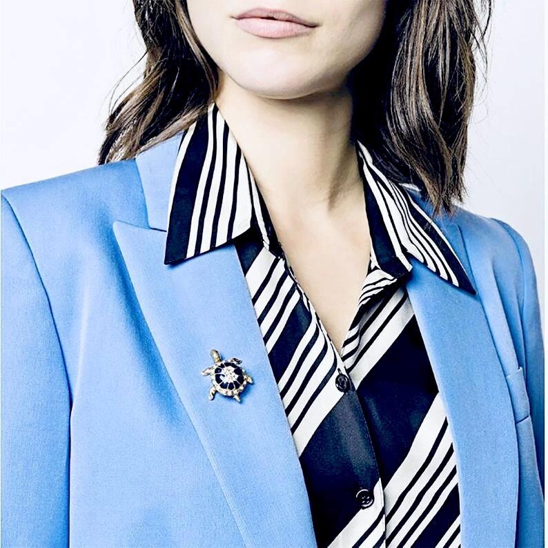 Vintage Attwood & Sawyer Hallmarked Turtle Pin. A and S Signed Enamel ...