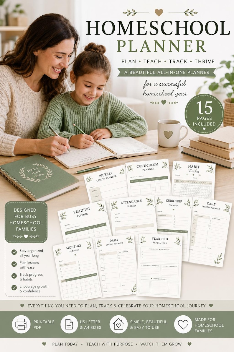 Homeschool Planner Bundle | Lesson, Attendance, Curriculum (instant ...