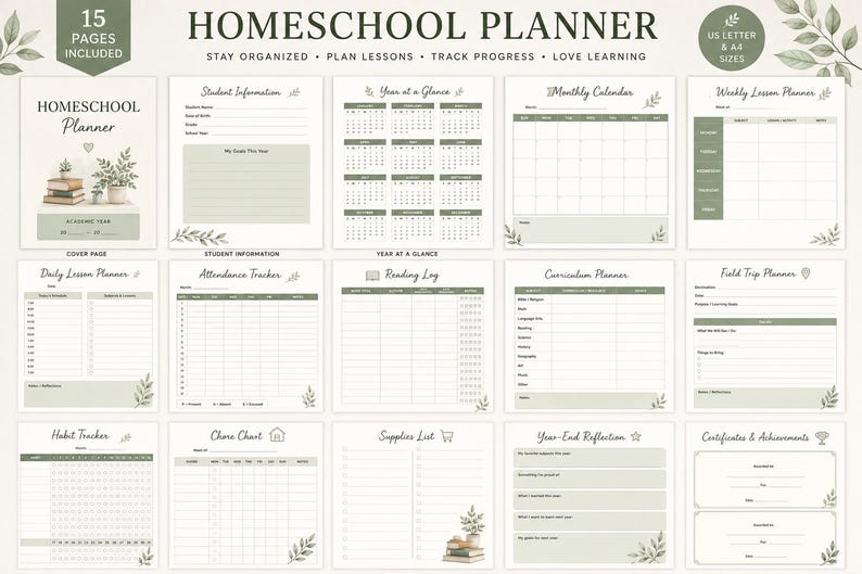 Homeschool Planner Bundle | Lesson, Attendance, Curriculum (instant ...