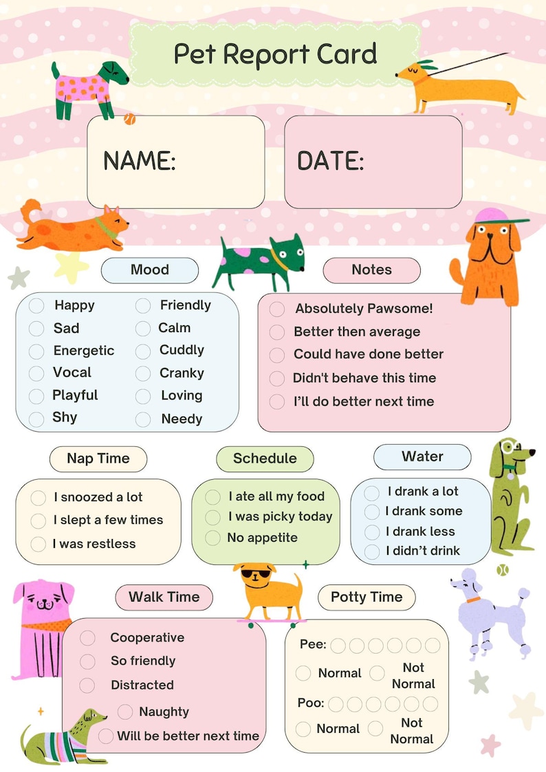 Editable Dog Report Card - Etsy