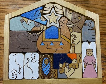 Manger Stable Nativity Puzzle With Animals Wooden Hand Cut Creche ...