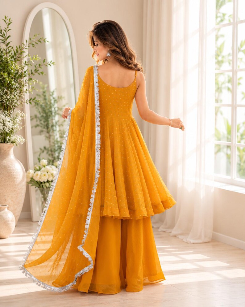 Mustard Yellow Pakistani Peplum Suit Set for Women | Palazzo Pants ...