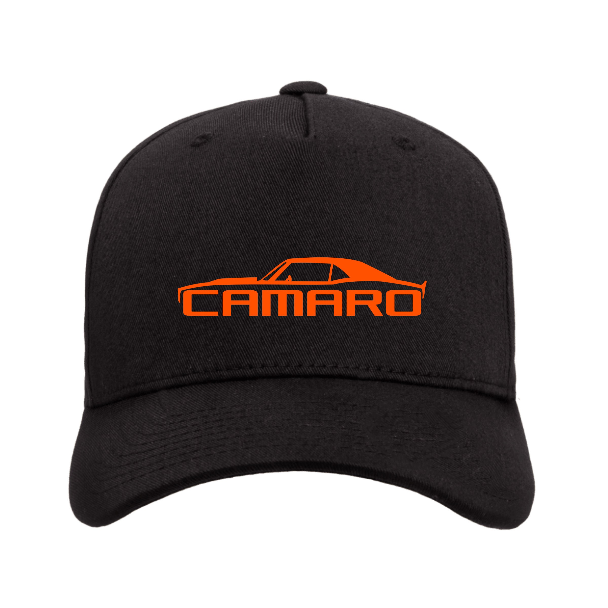 Camaro Orange Print Black Baseball Cap Muscle Car Cap Classic Car Black Flexfit Style Baseball Hat