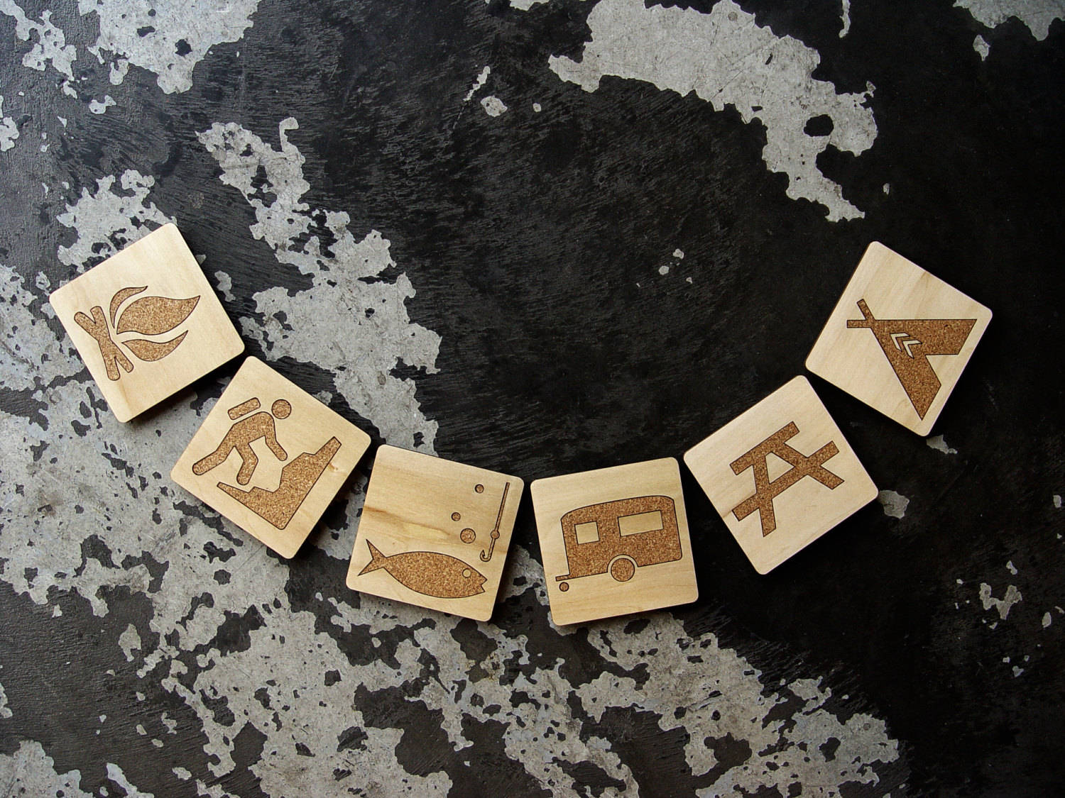 Glamping Wooden Coaster Set 6 Eco Friendly Camping Coasters | Etsy