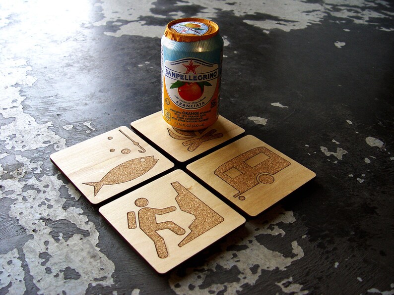 Glamping Wooden Coaster Set 6 Eco Friendly Camping Coasters | Etsy