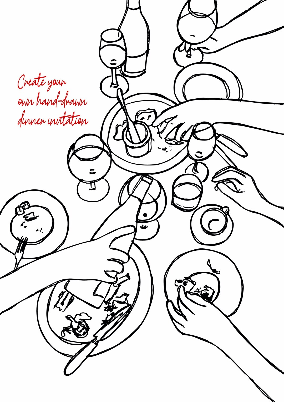 Messy Dinner Table Sketch - Hand-drawn Line-art for Party Invitations ...