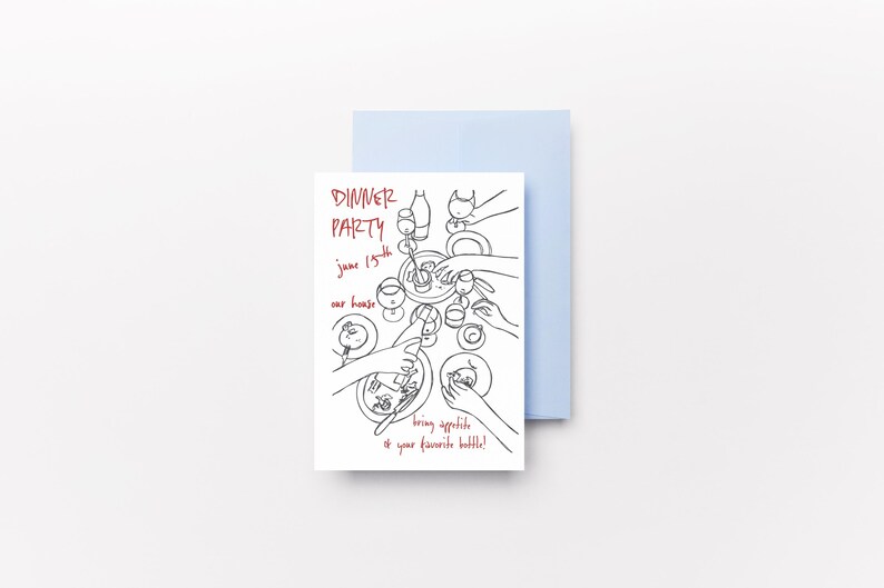 Messy Dinner Table Sketch - Hand-drawn Line-art for Party Invitations ...