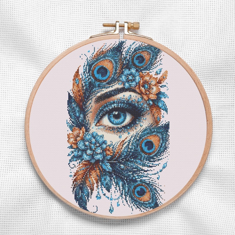 Peacock Feather Eye Cross Stitch Pattern, Fantasy Embroidery Design ...
