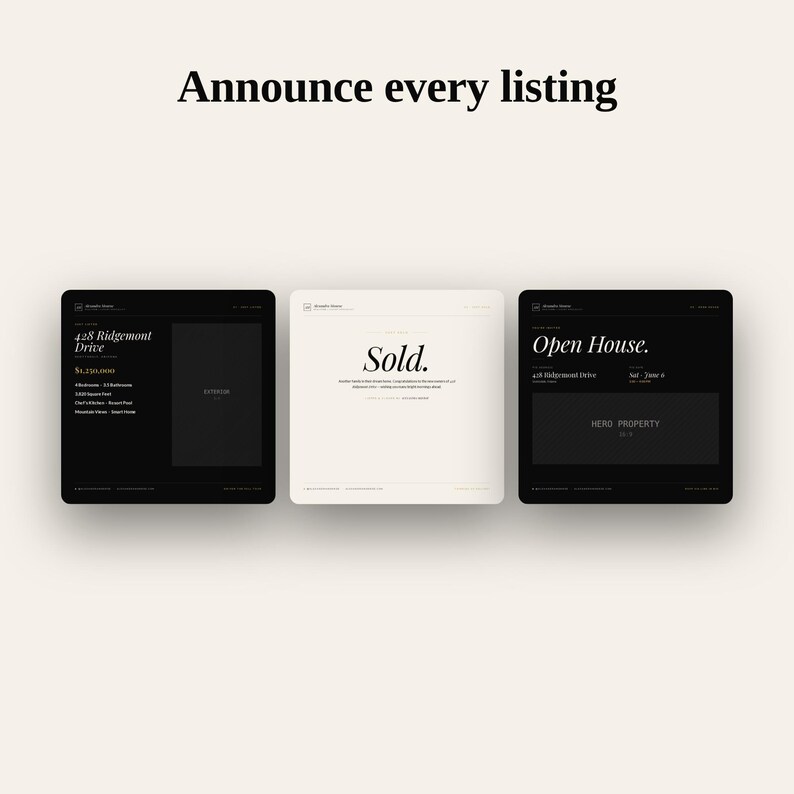 Real Estate Instagram Templates | 12 Luxury Realtor Canva Feed Posts ...