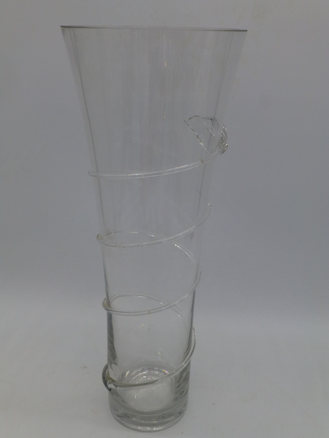 Vintage Tall 16” Conical Shaped Blown Crystal Vase With Applied Vine ...