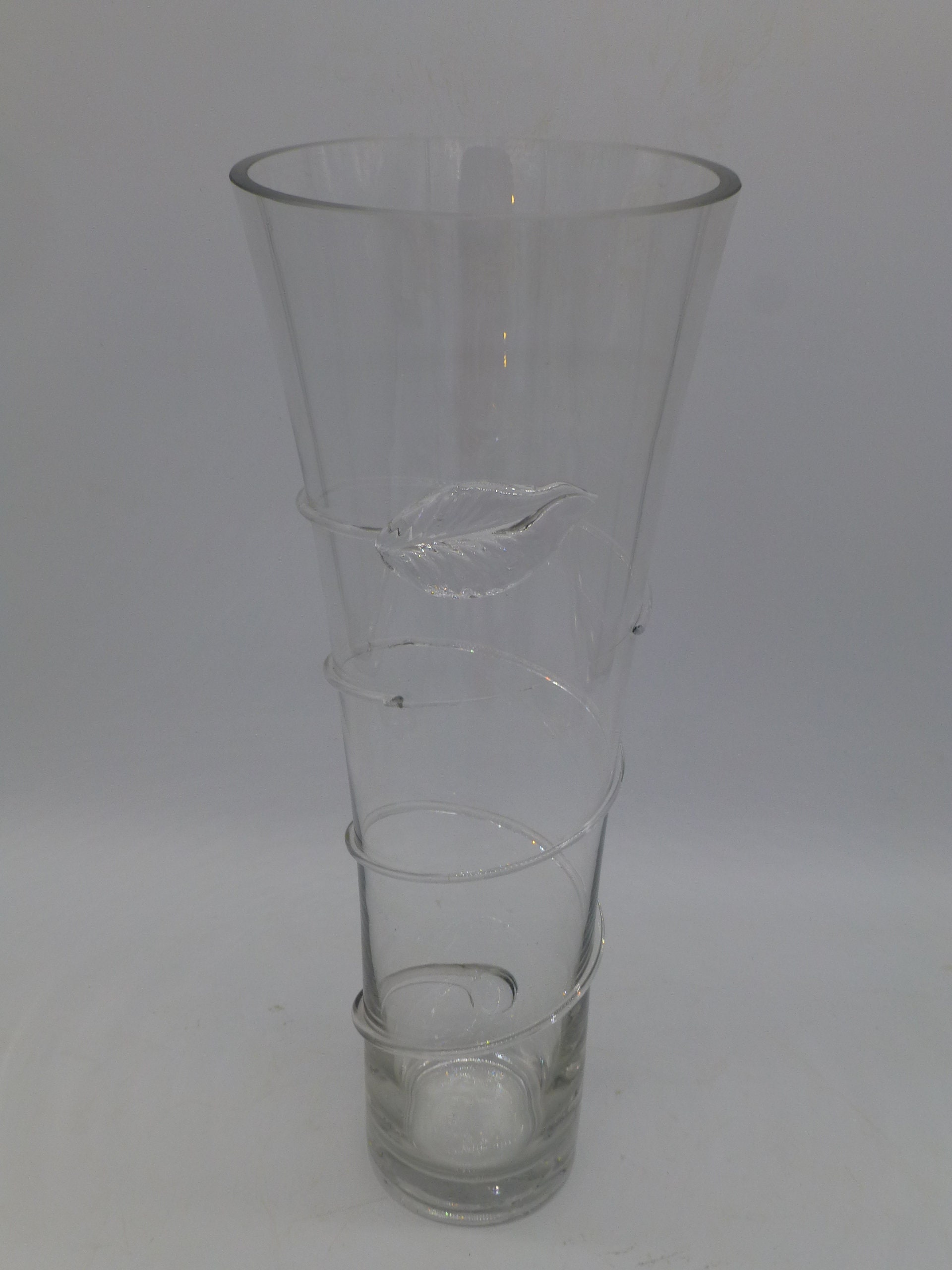 Vintage Tall 16” Conical Shaped Blown Crystal Vase With Applied Vine ...