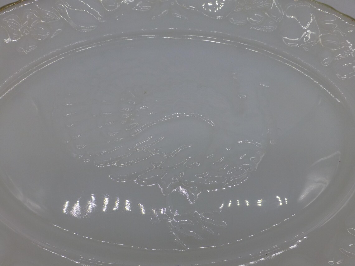 Vintage Anchor Hocking 2390 Milk Glass Thanksgiving Turkey 15.5 Platter ...