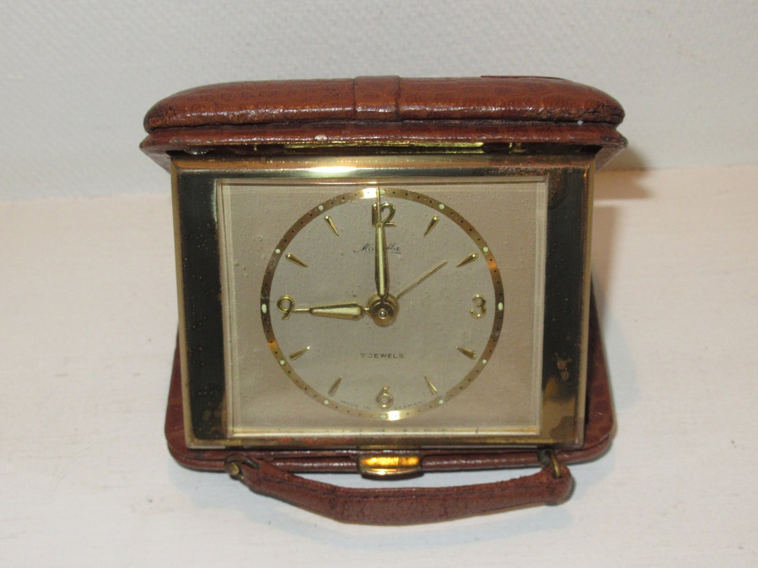 Vintage Mini Suitcase Clock 1930's German mauthe 7 Jewel Wind up Travel ...
