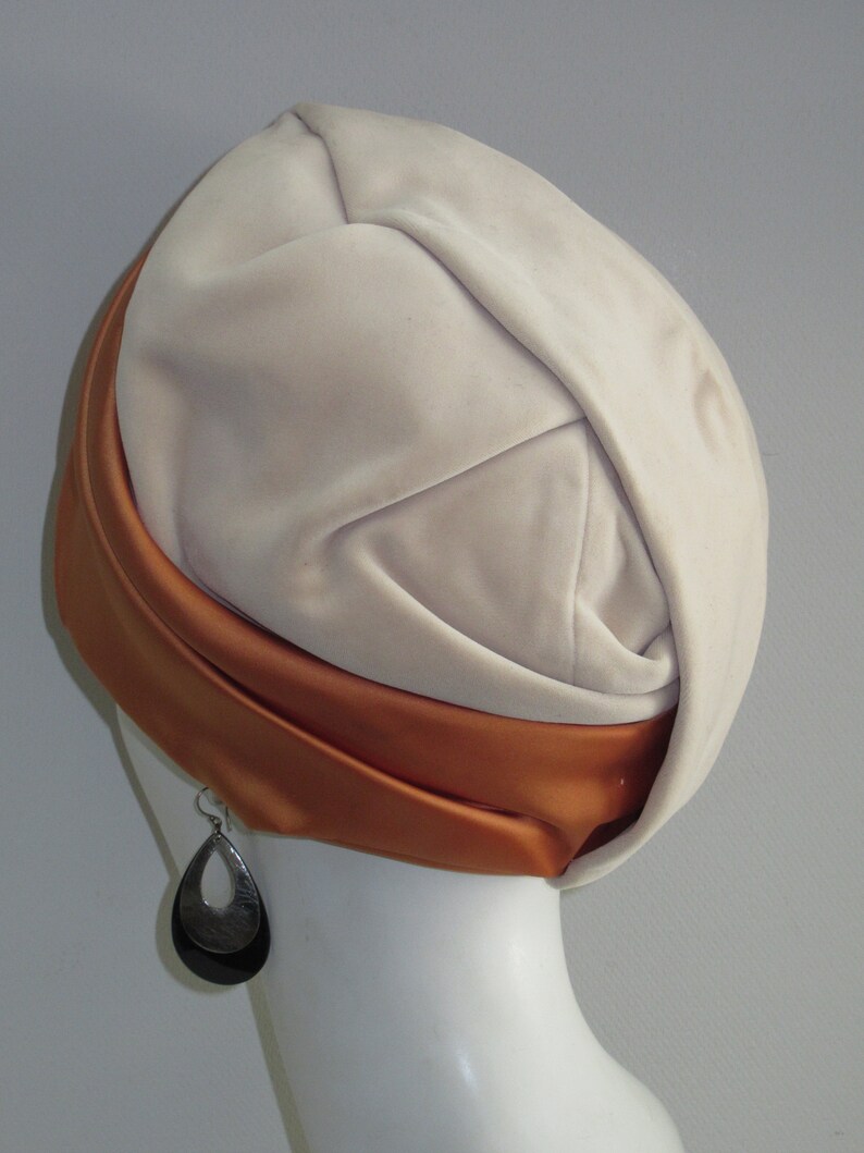 Vintage Turbin Hat Designer Kutz Nannette Chapeau Champagne Pumpkin ...