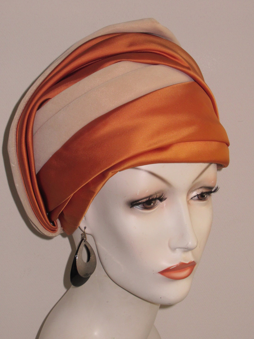 Vintage Turbin Hat Designer Kutz Nannette Chapeau Champagne Pumpkin ...