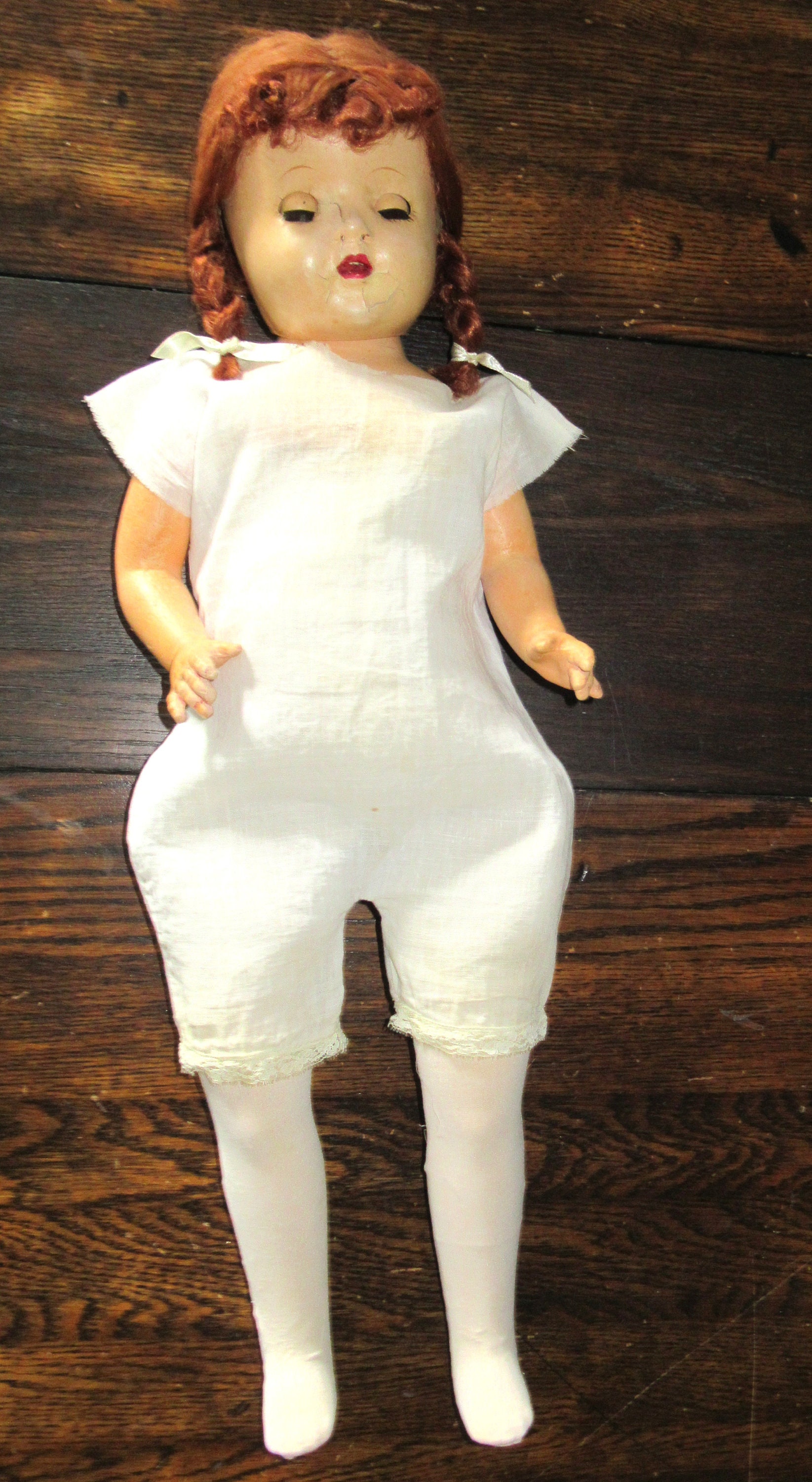 Antique 1930-40's Sally Pigtails Composite Doll Red Hair Blue Eyes ...