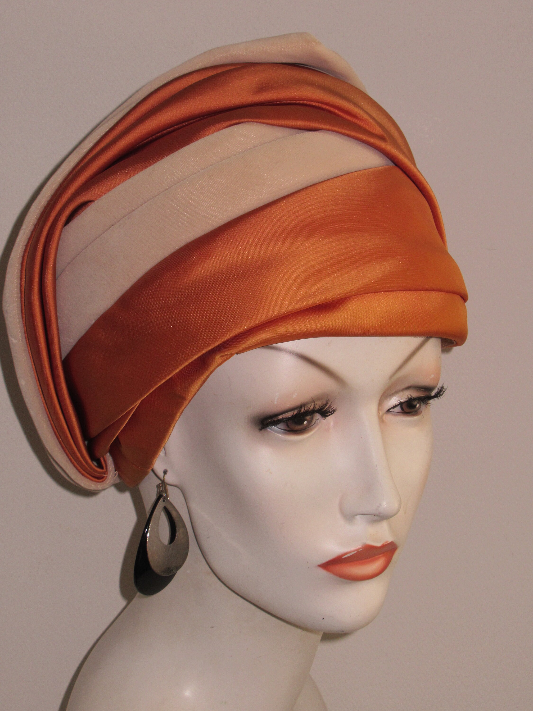 Vintage Turbin Hat Designer Kutz Nannette Chapeau Champagne Pumpkin ...
